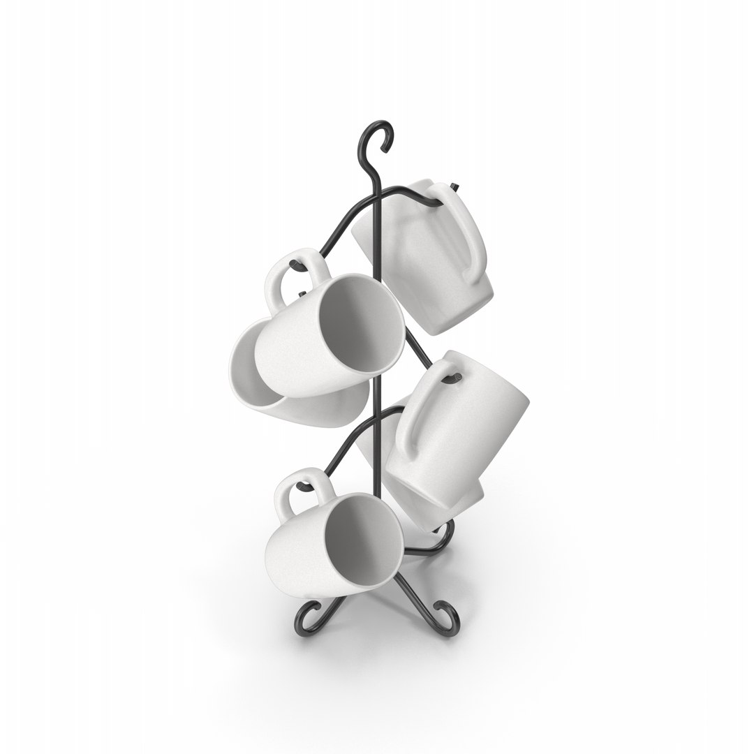 3D Mug Tree Stand With Mugs Model - TurboSquid 2120220