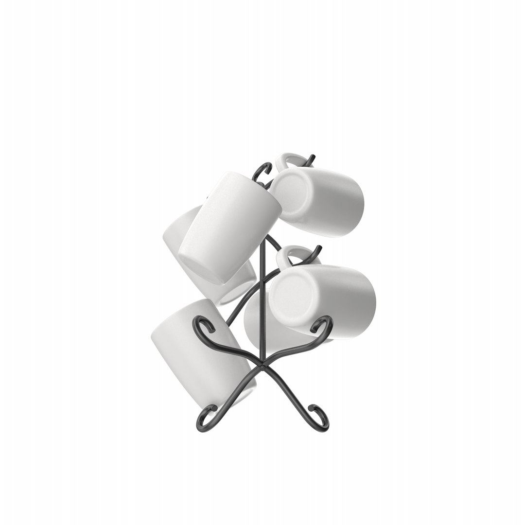 3D Mug Tree Stand With Mugs Model - TurboSquid 2120220