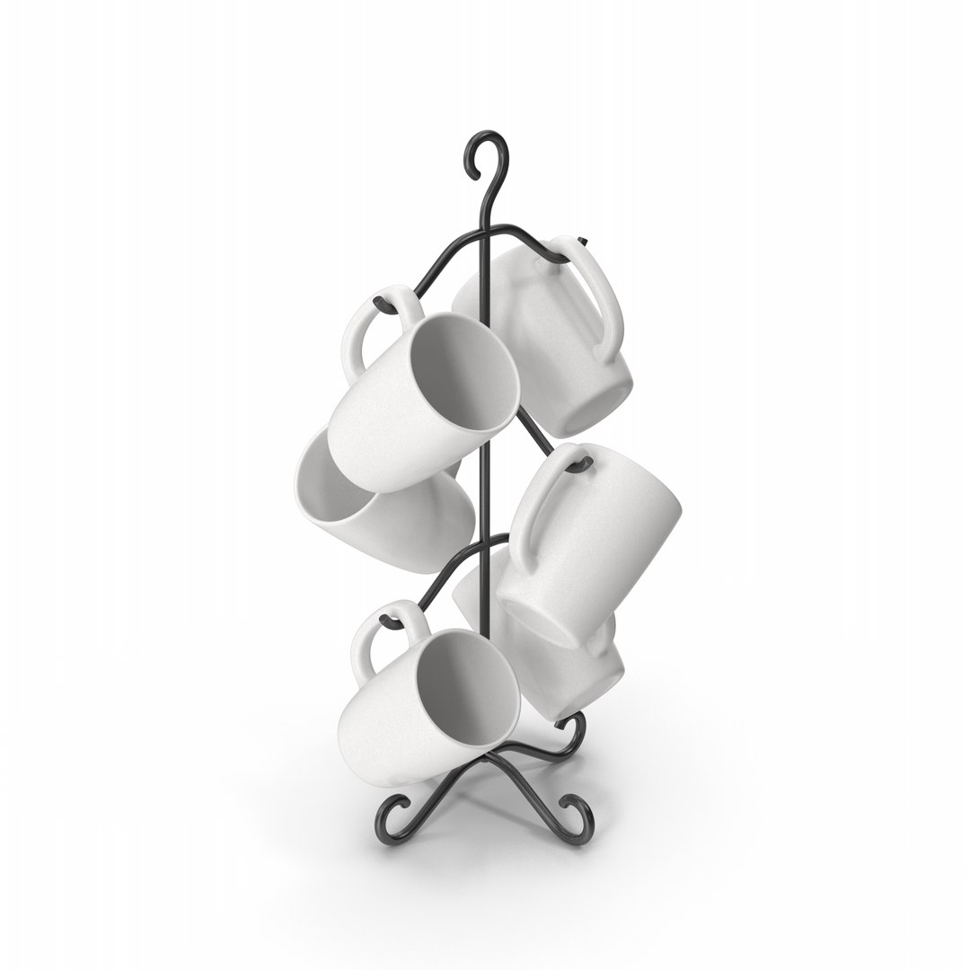3D Mug Tree Stand With Mugs Model - TurboSquid 2120220