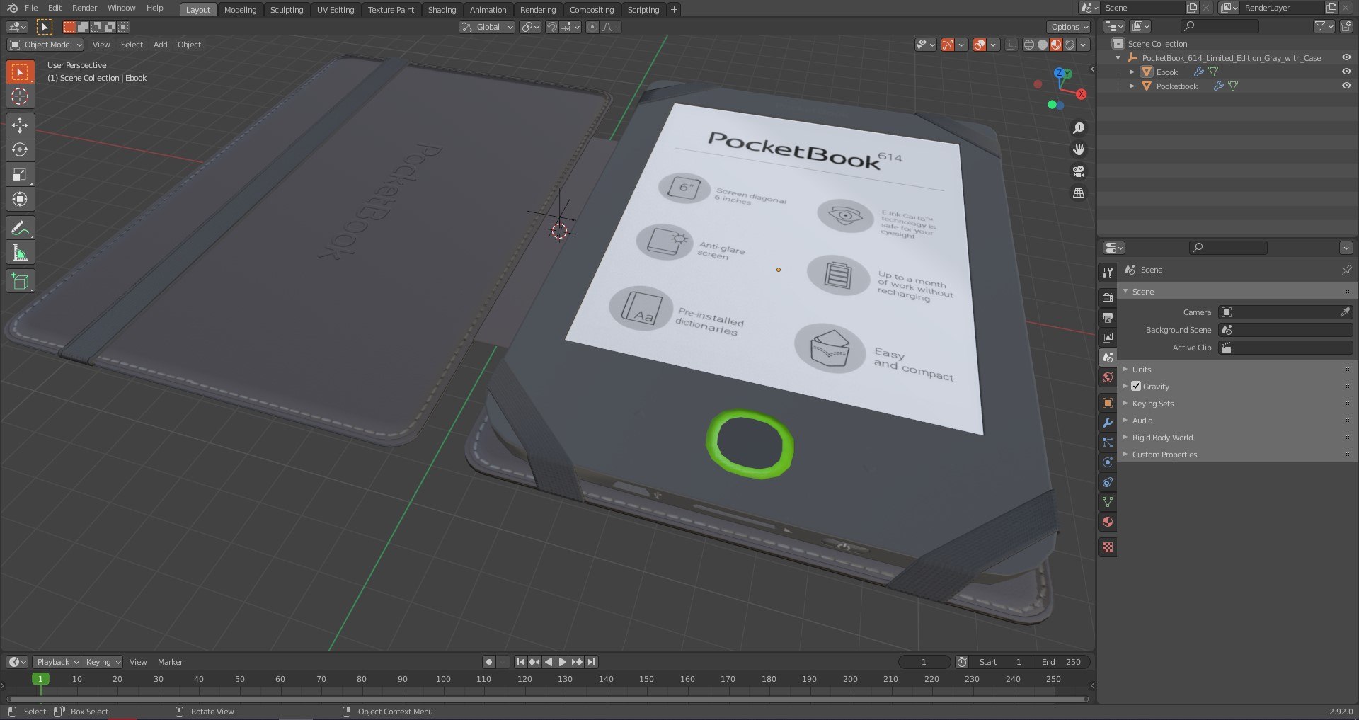 3D PocketBook 614 Limited Edition Gray With Case - TurboSquid 2147295