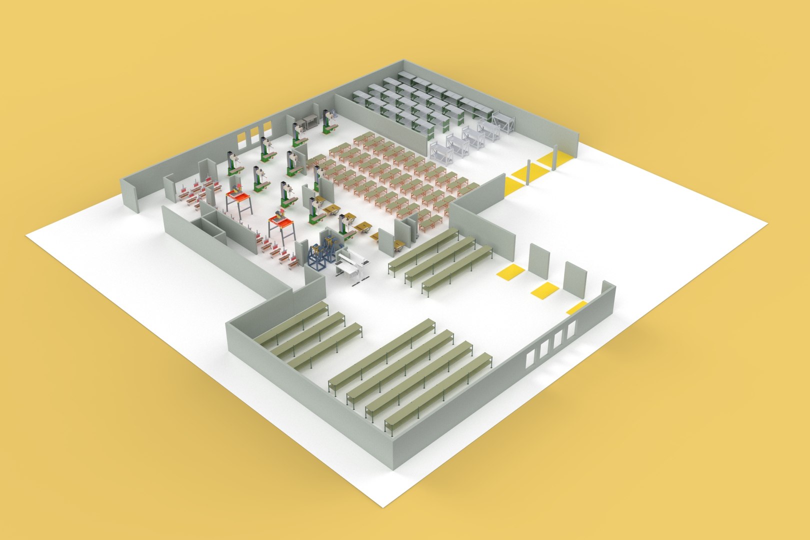 EQUIPMENT LAYOUT WORKSHOP LINE FACTORY INDUSTRIAL FLOOR PLAN 3D ...
