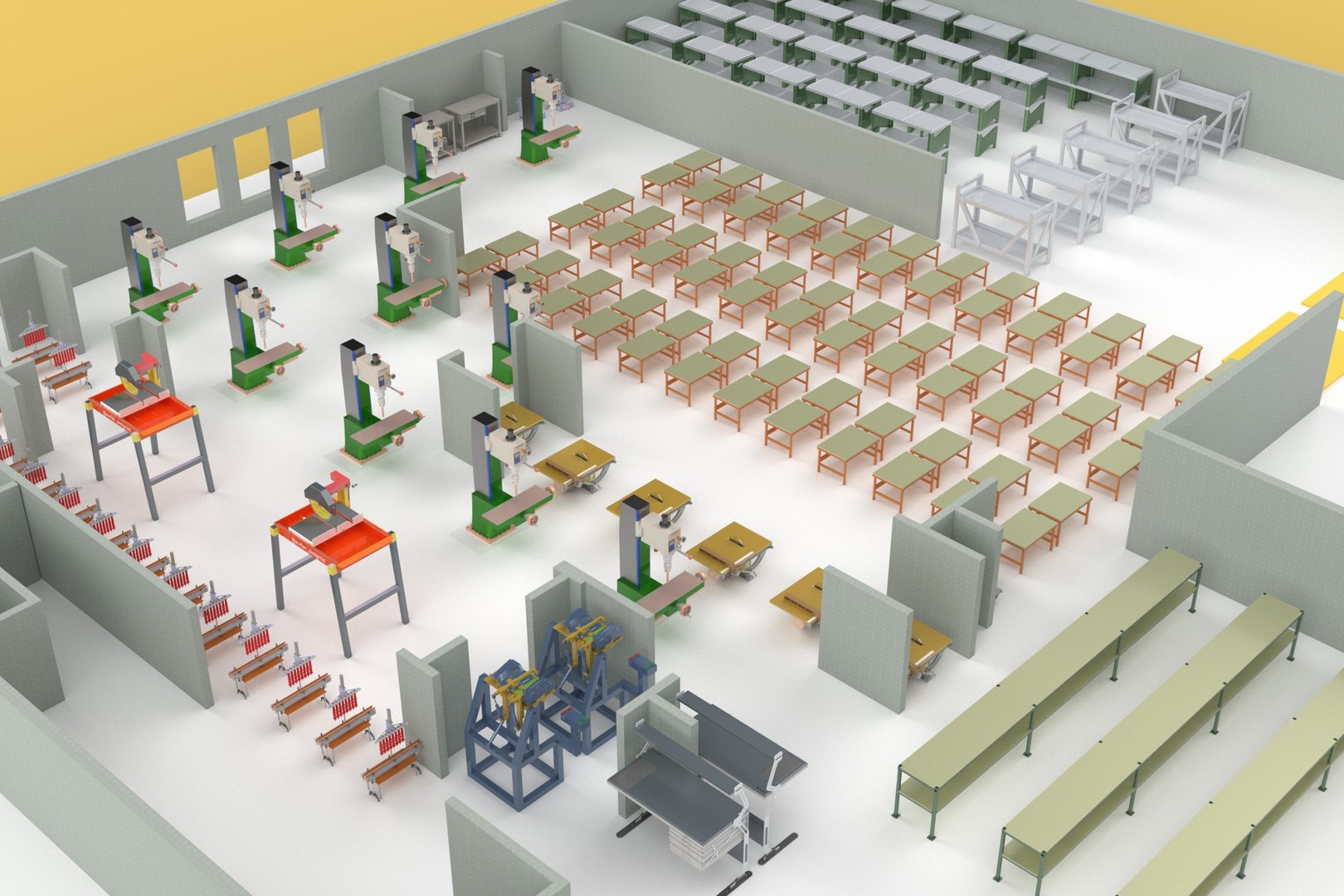 EQUIPMENT LAYOUT WORKSHOP LINE FACTORY INDUSTRIAL FLOOR PLAN 3D ...