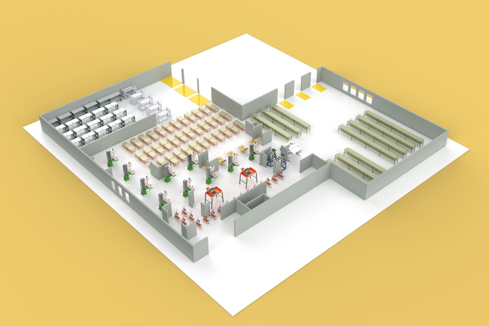 EQUIPMENT LAYOUT WORKSHOP LINE FACTORY INDUSTRIAL FLOOR PLAN 3D ...