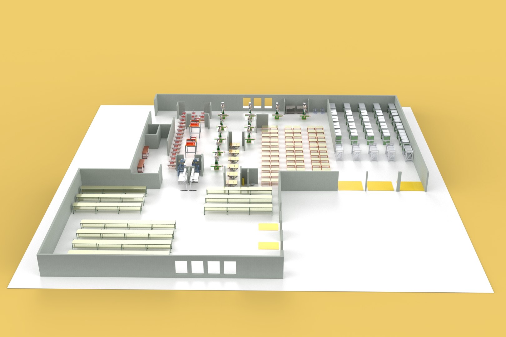 EQUIPMENT LAYOUT WORKSHOP LINE FACTORY INDUSTRIAL FLOOR PLAN 3D ...