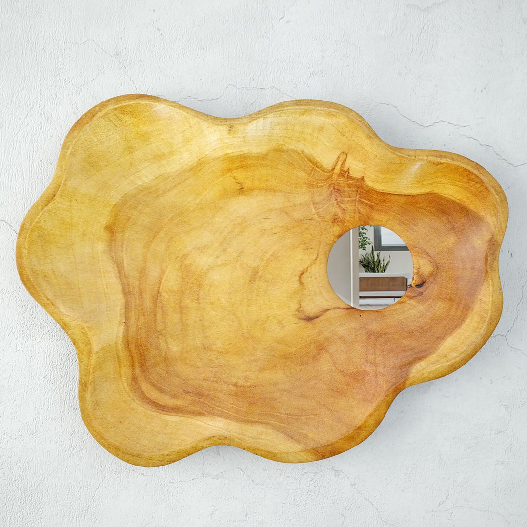 Teak Wood Wave Plate Mirror Model - TurboSquid 2129264