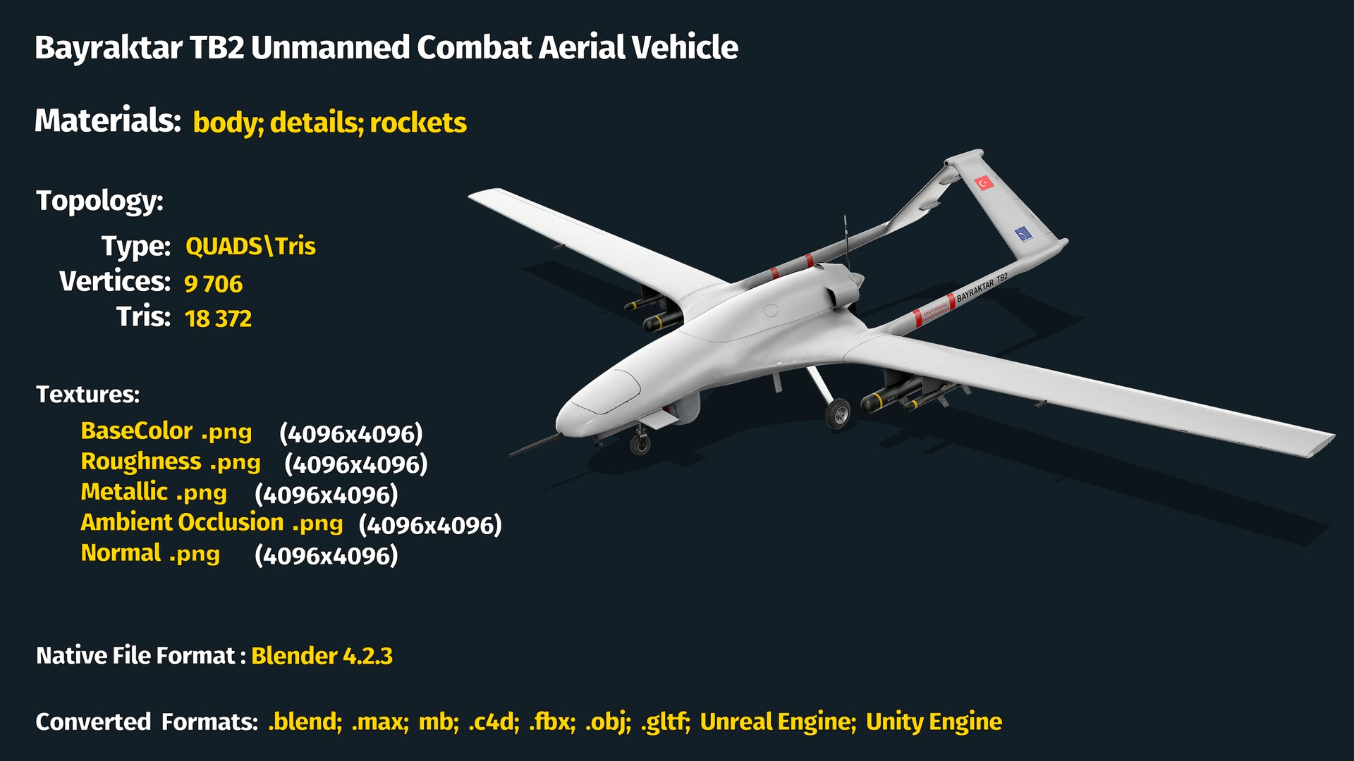 Bayraktar TB2 Unmanned Combat Aerial Vehicle 3D Model - TurboSquid 2295748