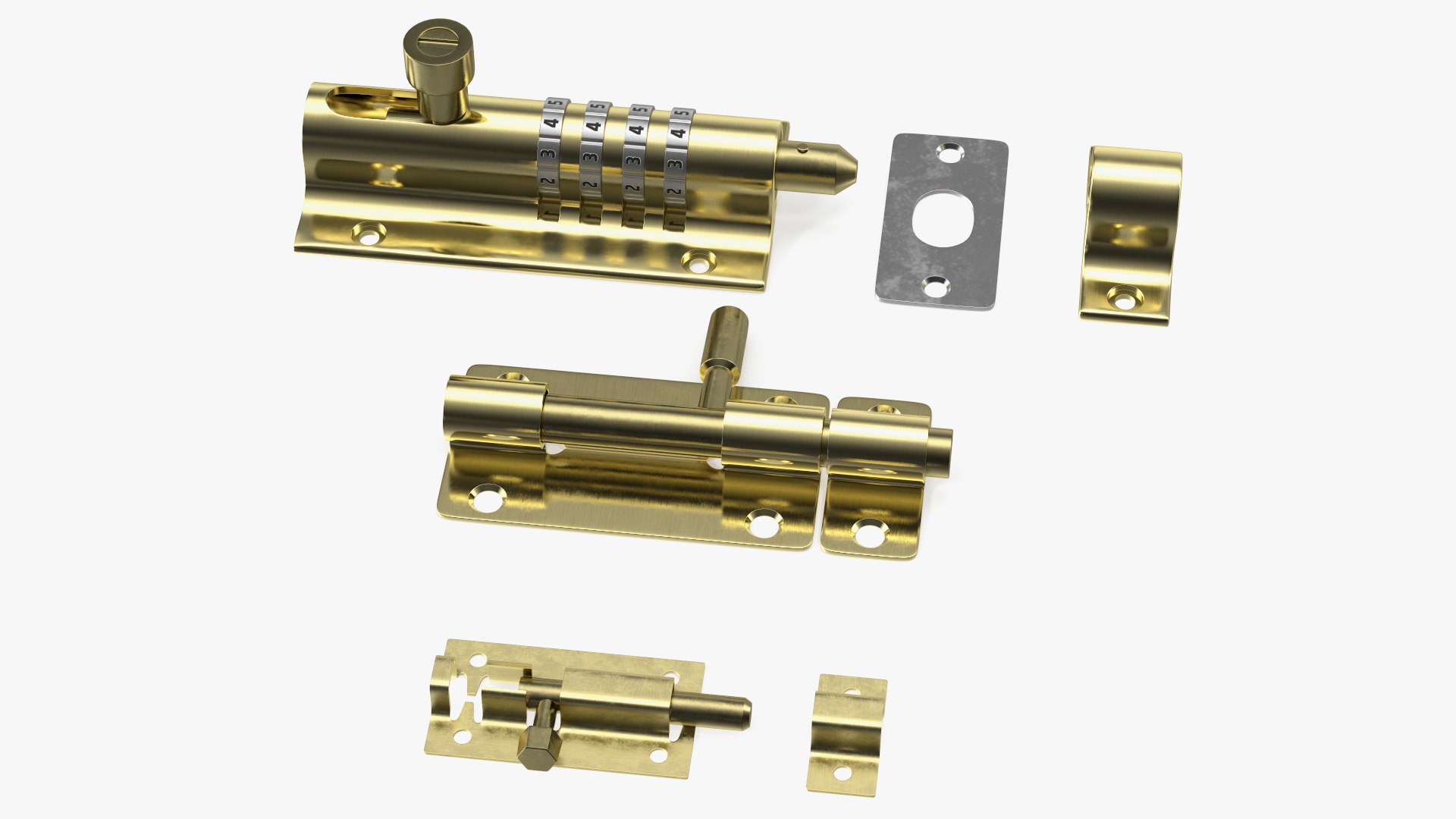 Brass Sliding Door Locks Set 3D - TurboSquid 1783908