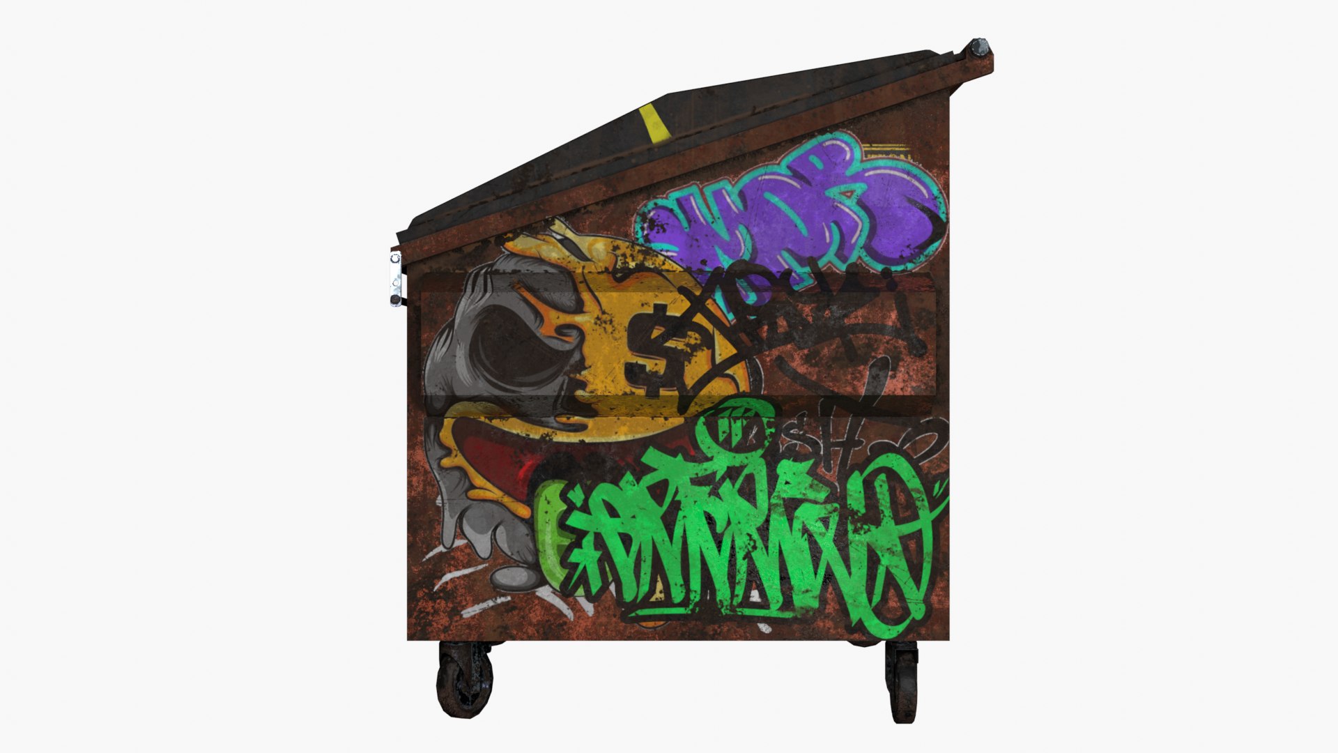 3D Model Orange Dumpster 2yard Graffiti-Rusty - TurboSquid 2163227