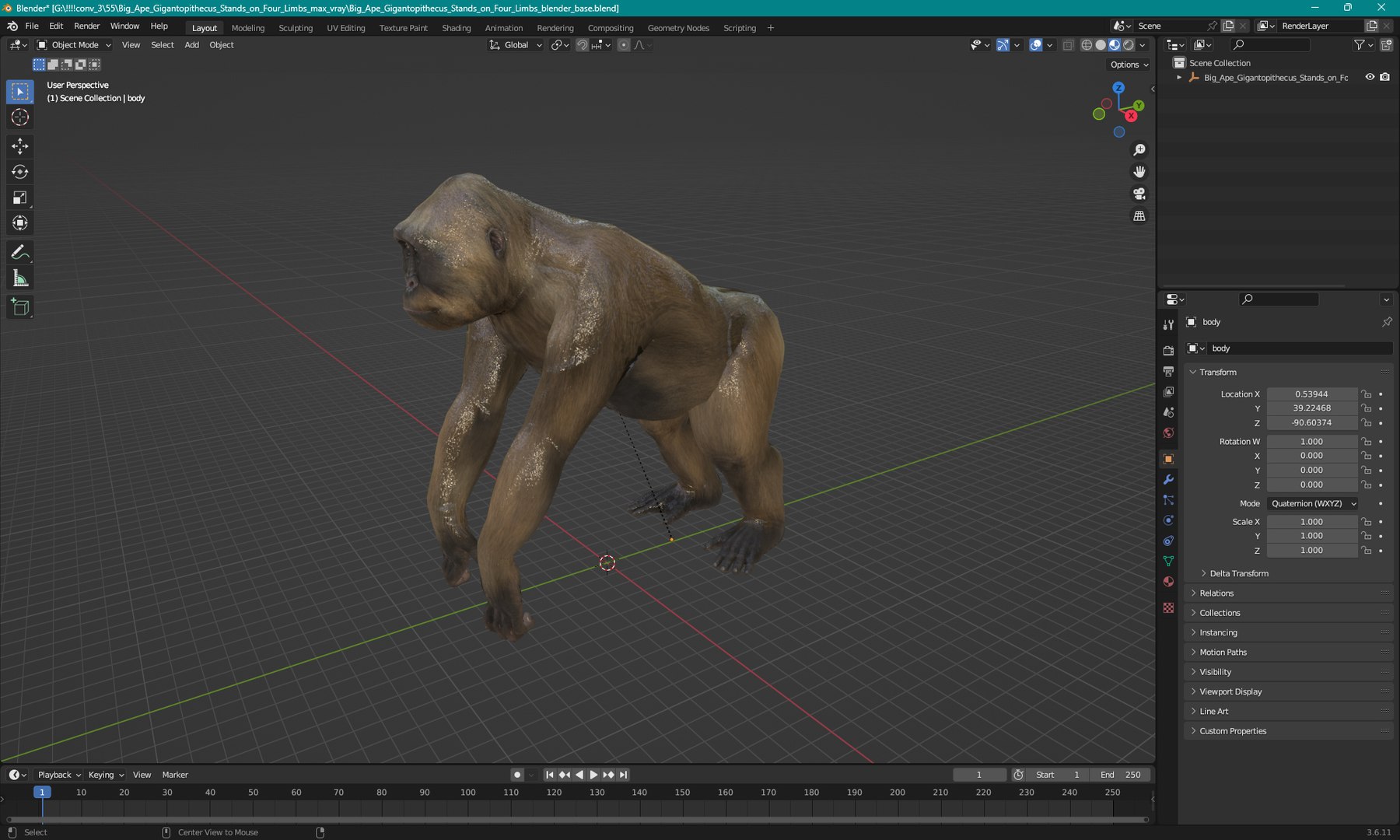 Big Ape Gigantopithecus Stands On Four Limbs 3D - TurboSquid 2311854