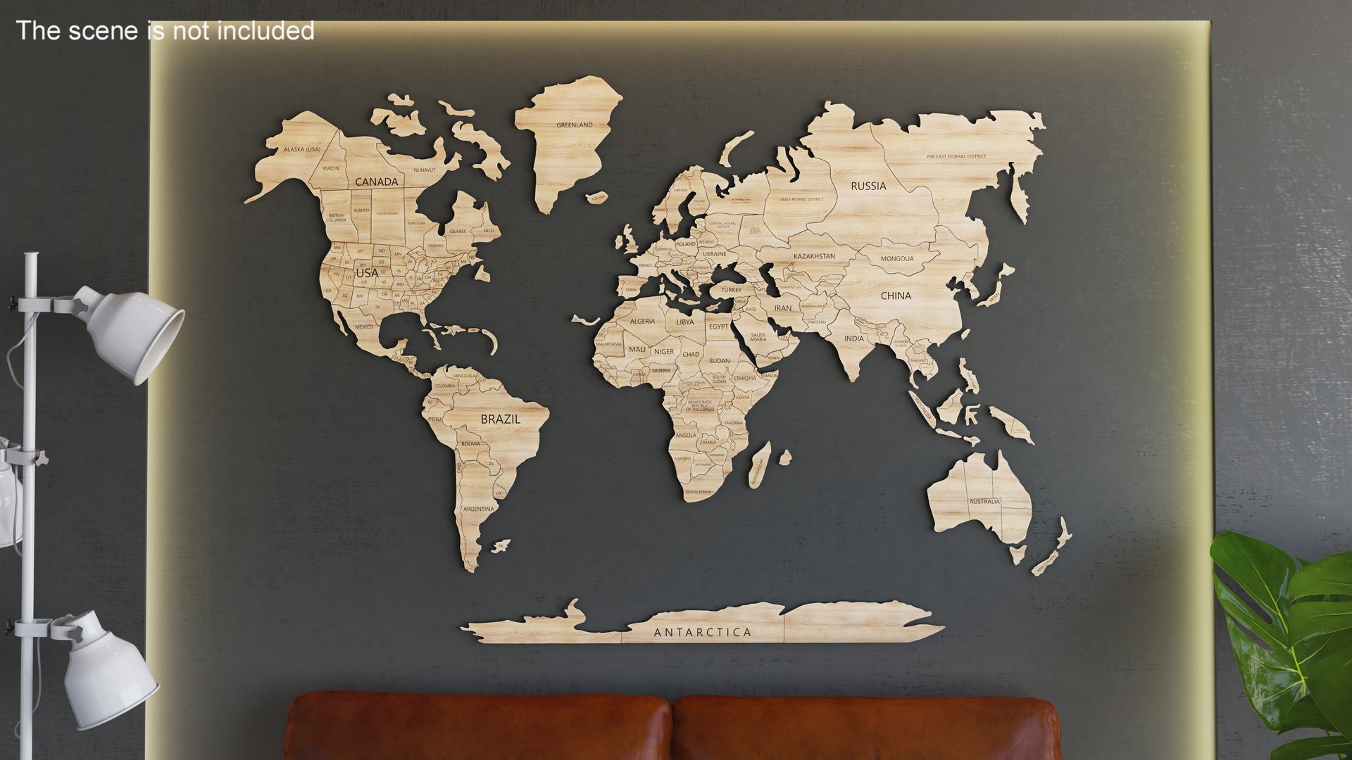Wood Created World Wall Map Set 3D - TurboSquid 2202788