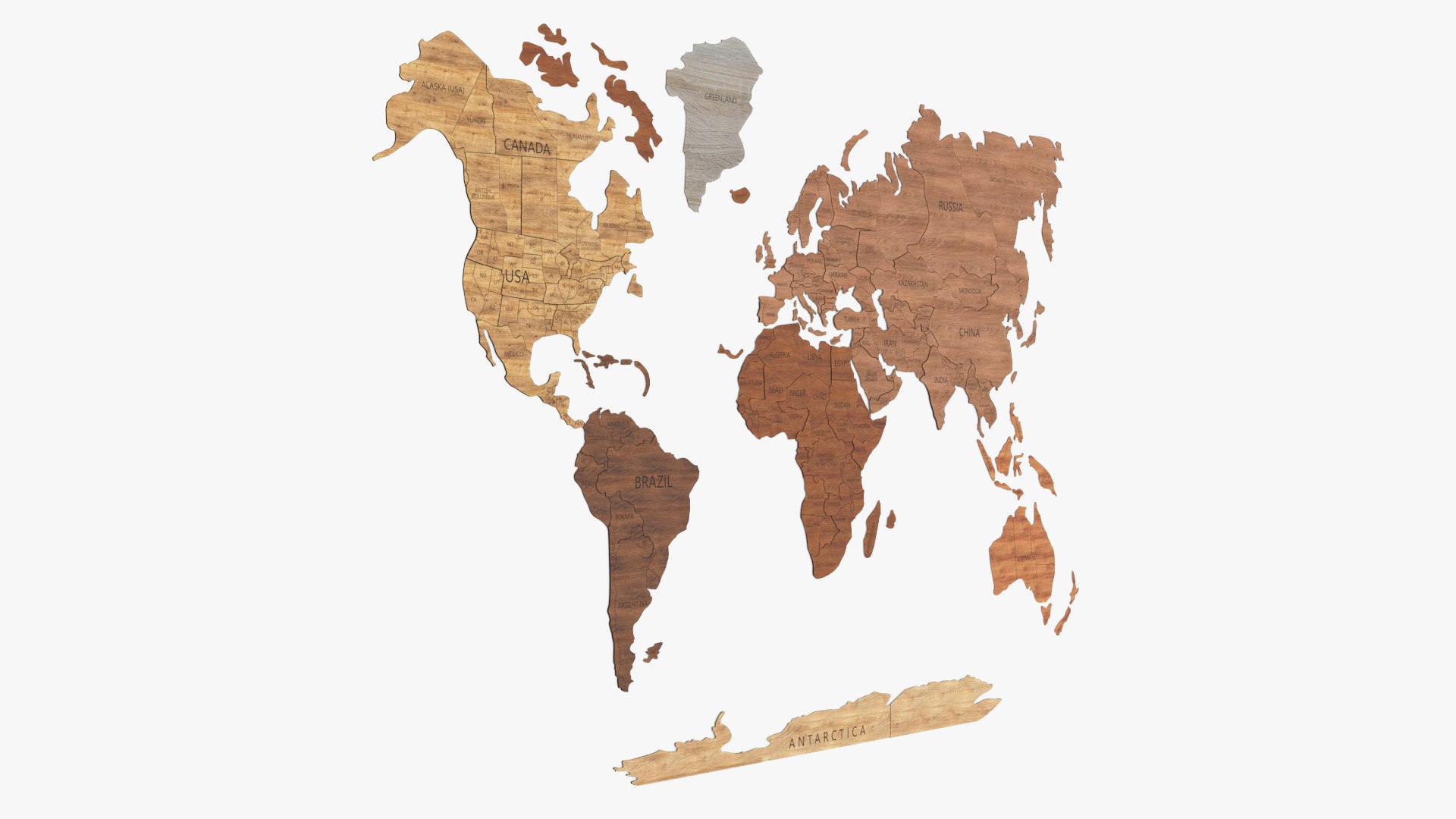 Wood Created World Wall Map Set 3D - TurboSquid 2202788
