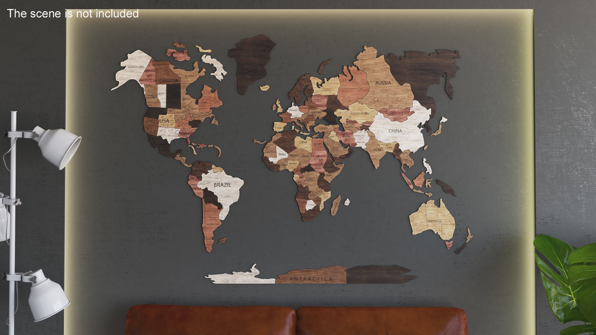 Wood Created World Wall Map Set 3D - TurboSquid 2202788