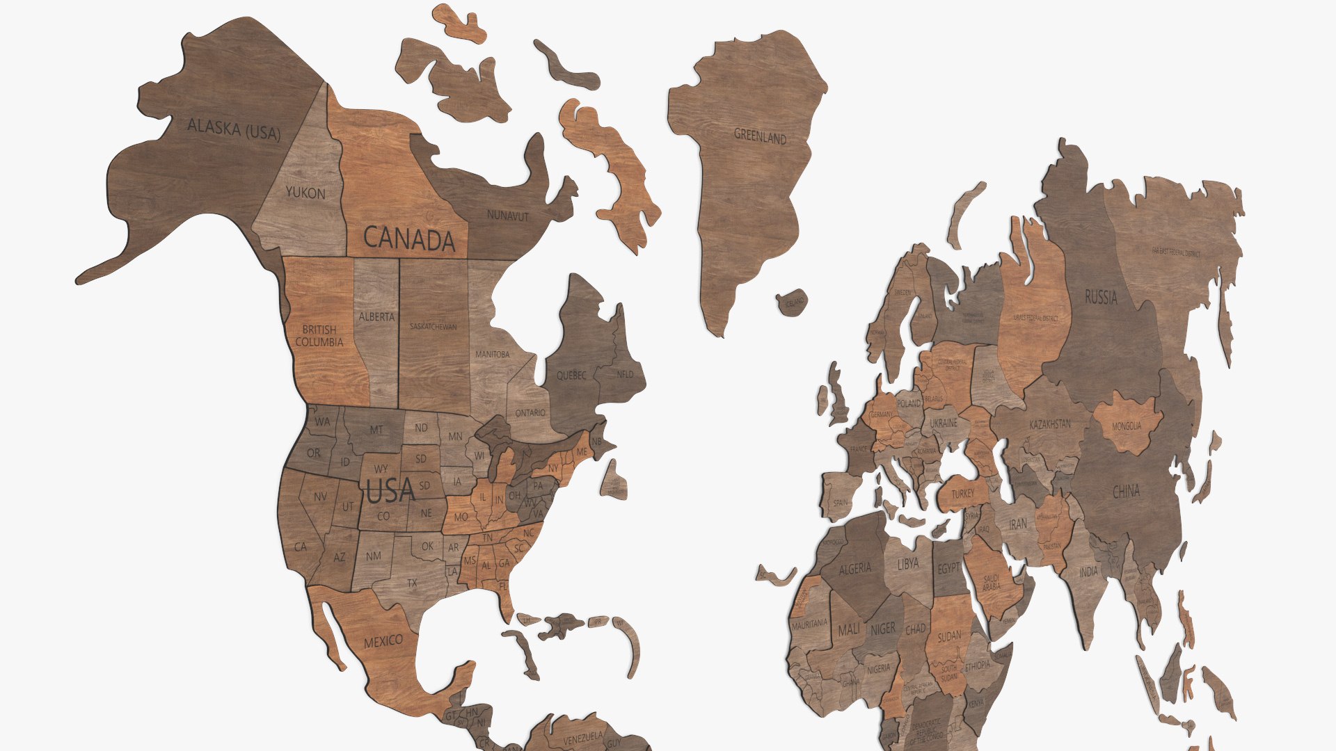 Wood Created World Wall Map Set 3D - TurboSquid 2202788