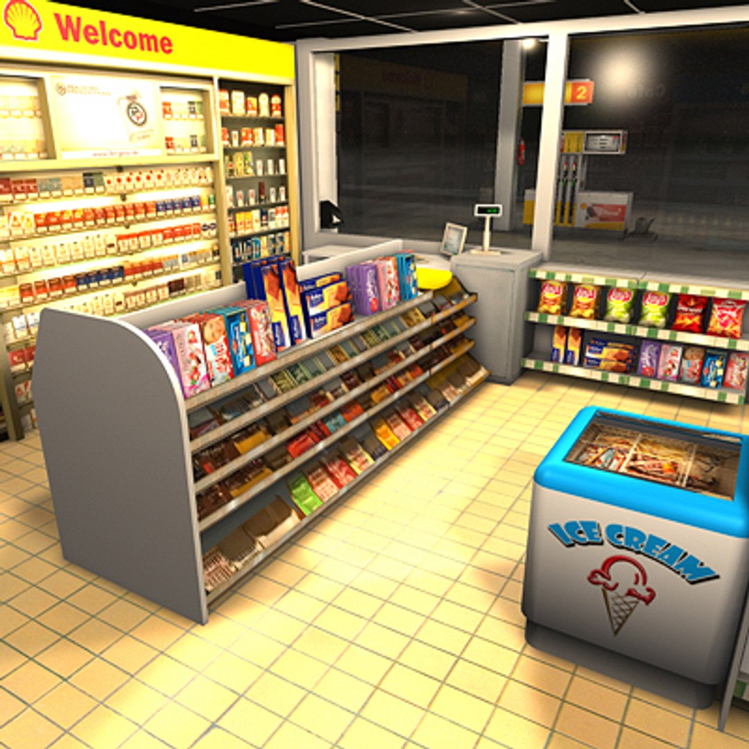 shell gas station store 3d model