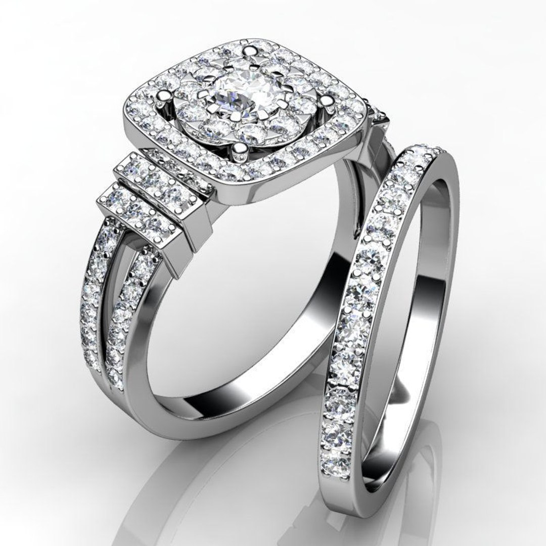 3d Model Set Wedding Engagement Rings