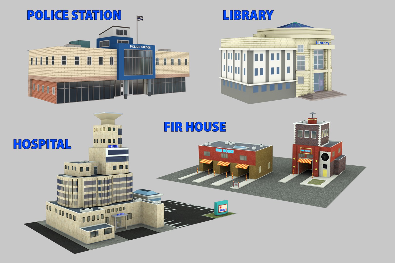 3D Low Poly Building Pack 4 Model - TurboSquid 1891884