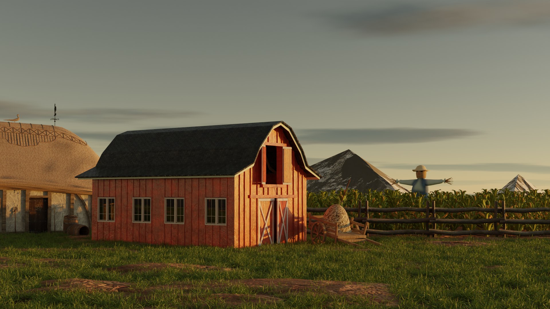 3D Model Stylized Farm House Village Scene Landscape - TurboSquid 2010413