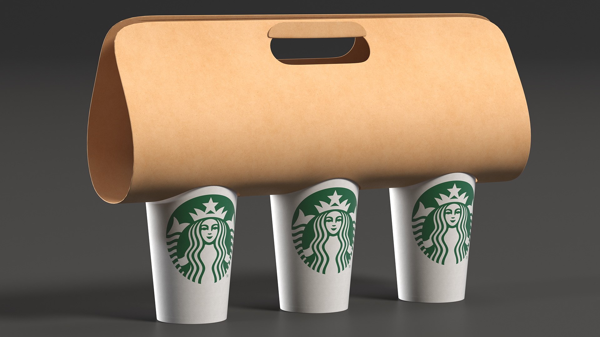 Kraft Paper Holder With Three Coffee Cups 3D Model - TurboSquid 1967525