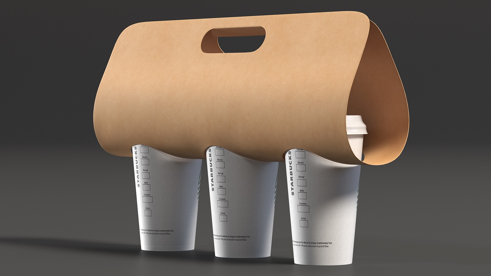 Kraft Paper Holder with Three Coffee Cups 3D model - TurboSquid 1967525