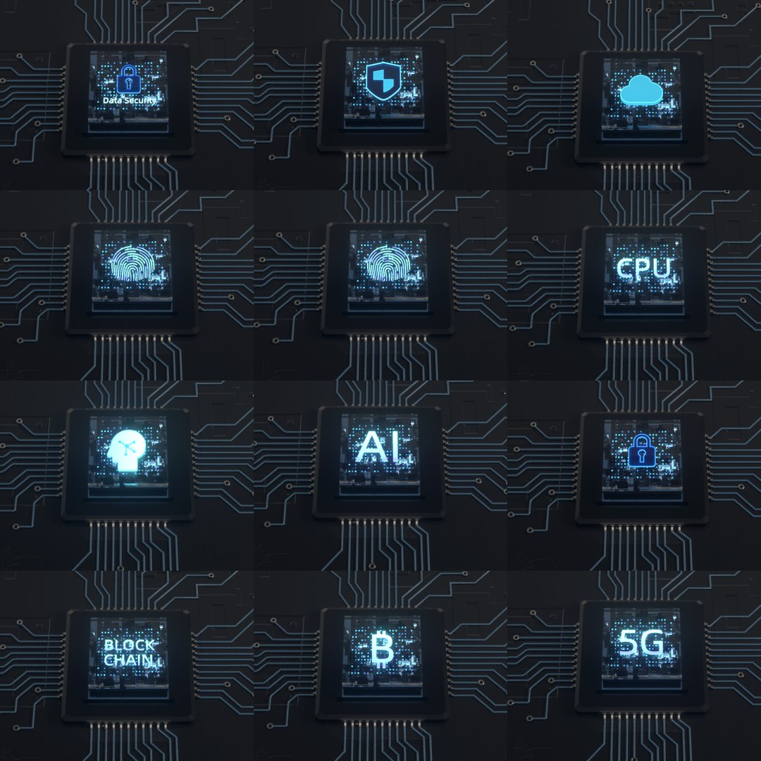 C4D Octane CPU chip core capacitance Scifi Circuit board 17 3D ...
