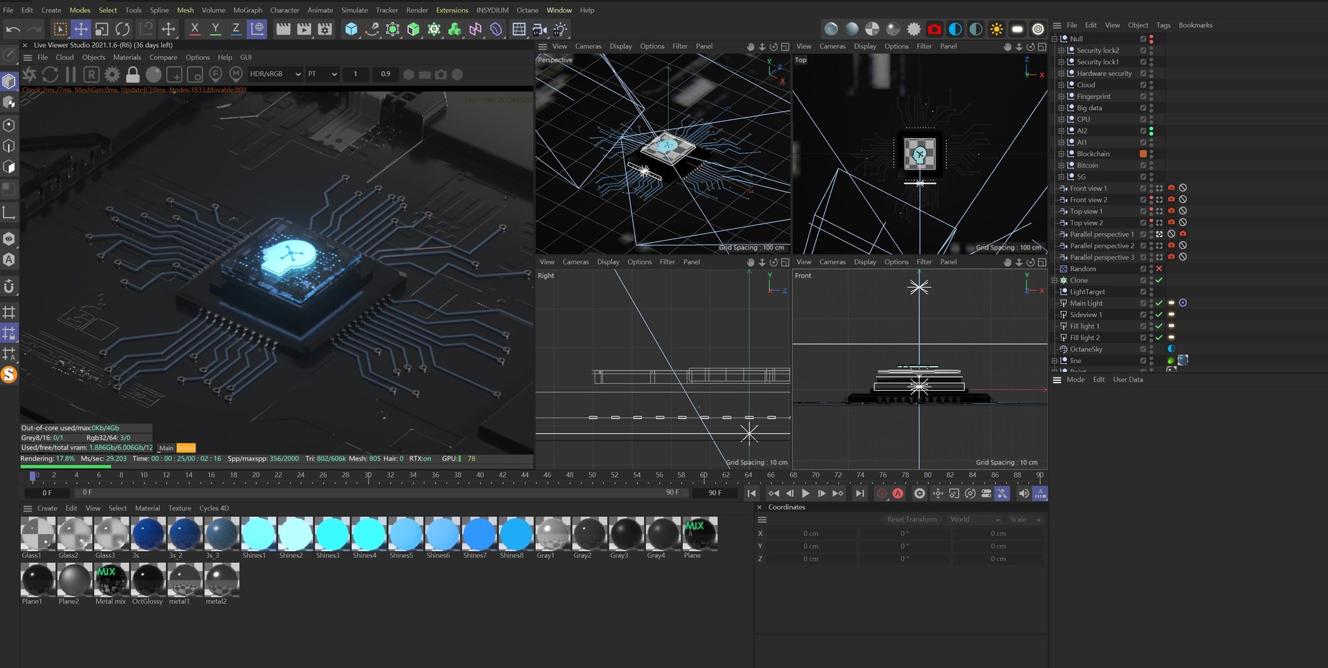 C4D Octane CPU chip core capacitance Scifi Circuit board 17 3D - TurboSquid 2141594
