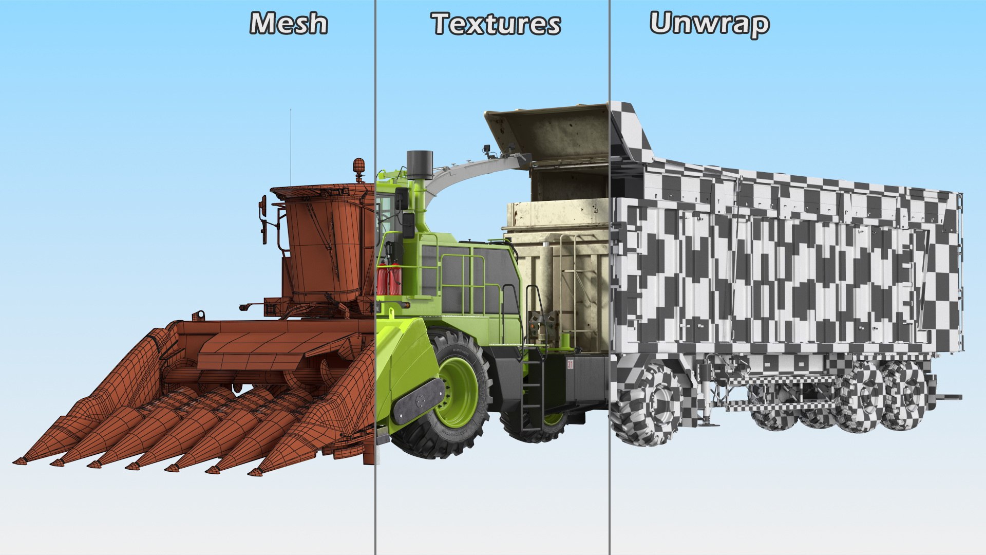 Harvester with Corn Header New with Harvester Trailer Dirty 3D model ...