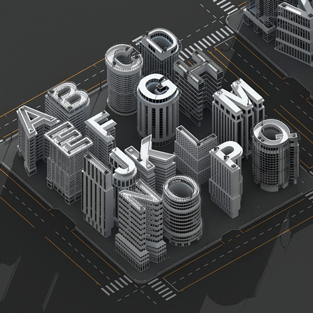 alphabetical city buildings 3d model
