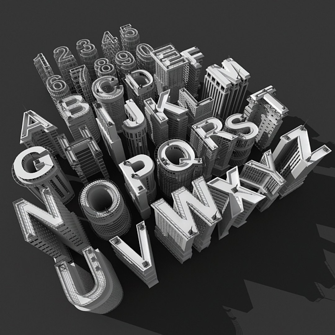 alphabetical city buildings 3d model