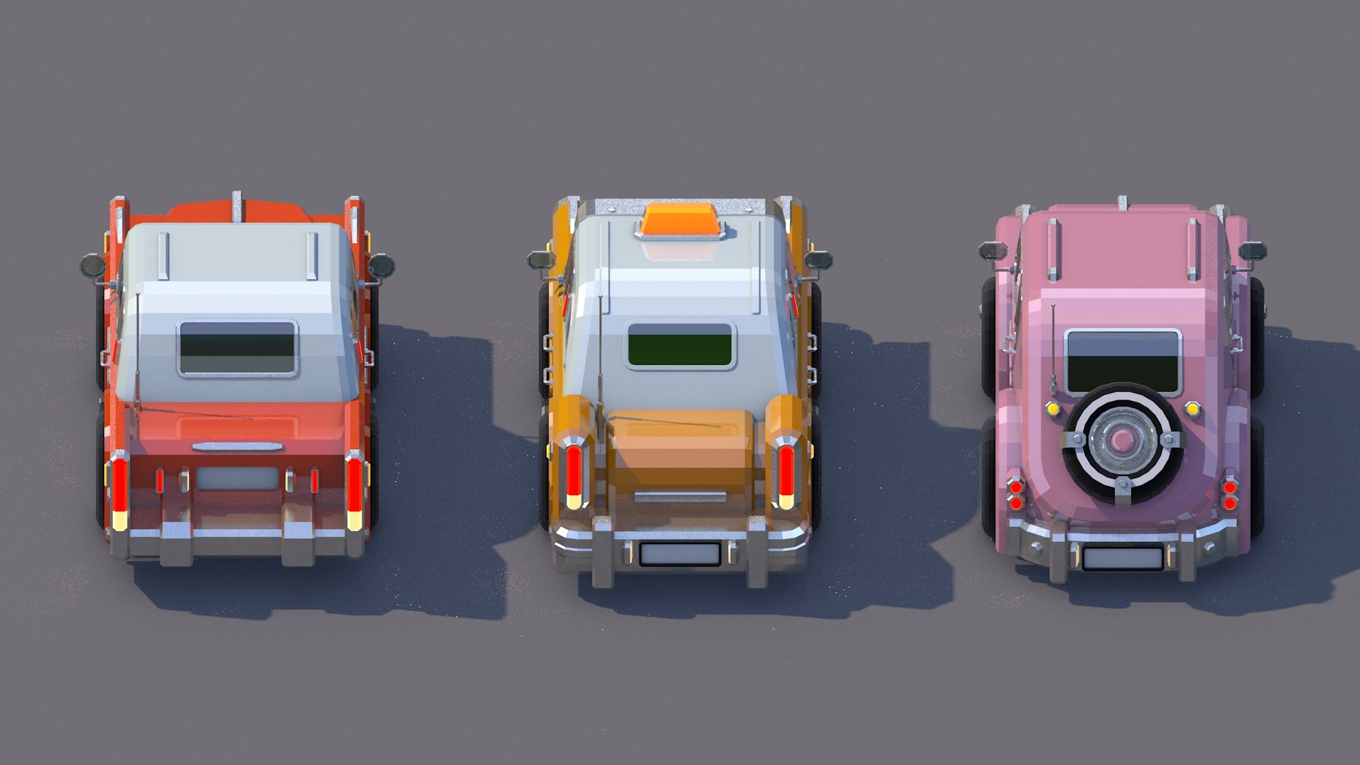 Three Cars - Pink - Orange - Red 3D Model - TurboSquid 2127265