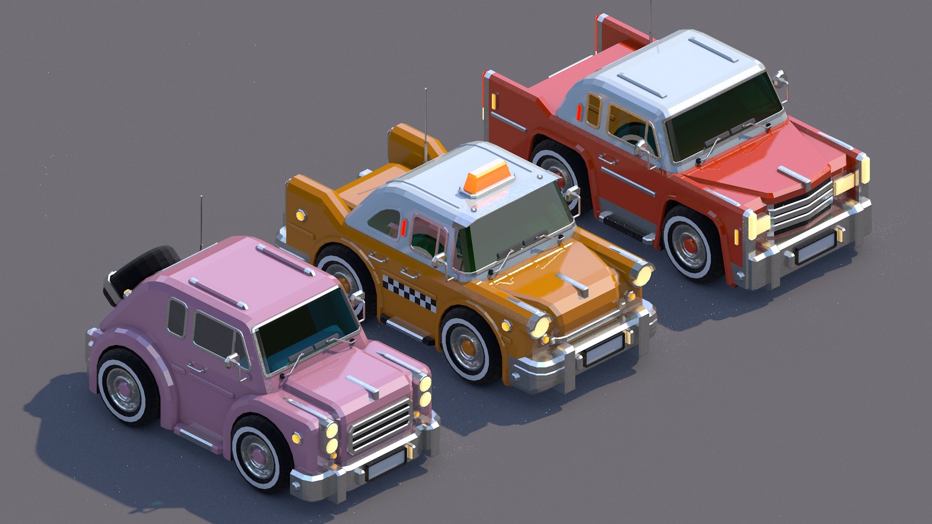 Three Cars - Pink - Orange - Red 3D model - TurboSquid 2127265