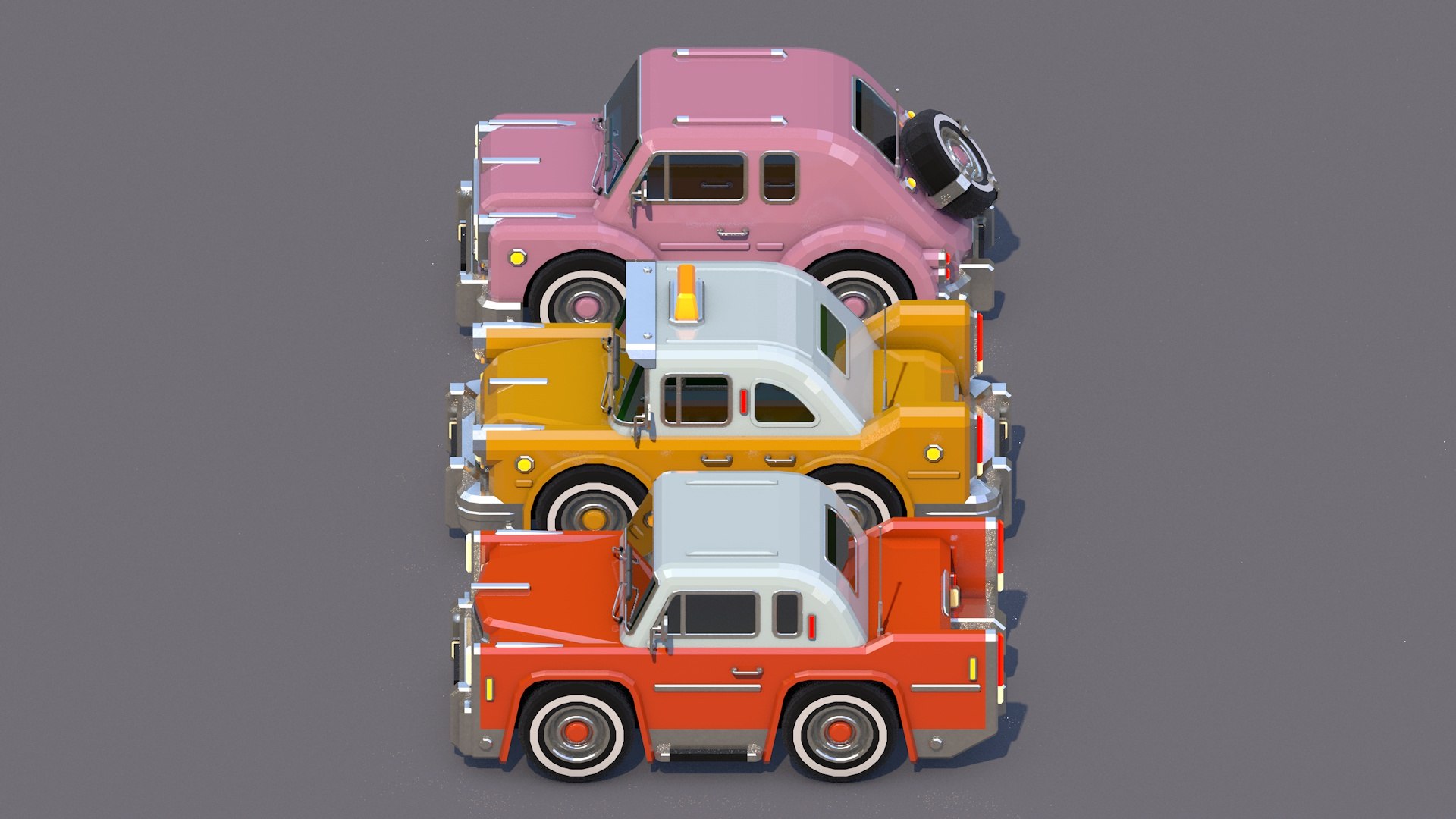 Three Cars - Pink - Orange - Red 3D Model - TurboSquid 2127265