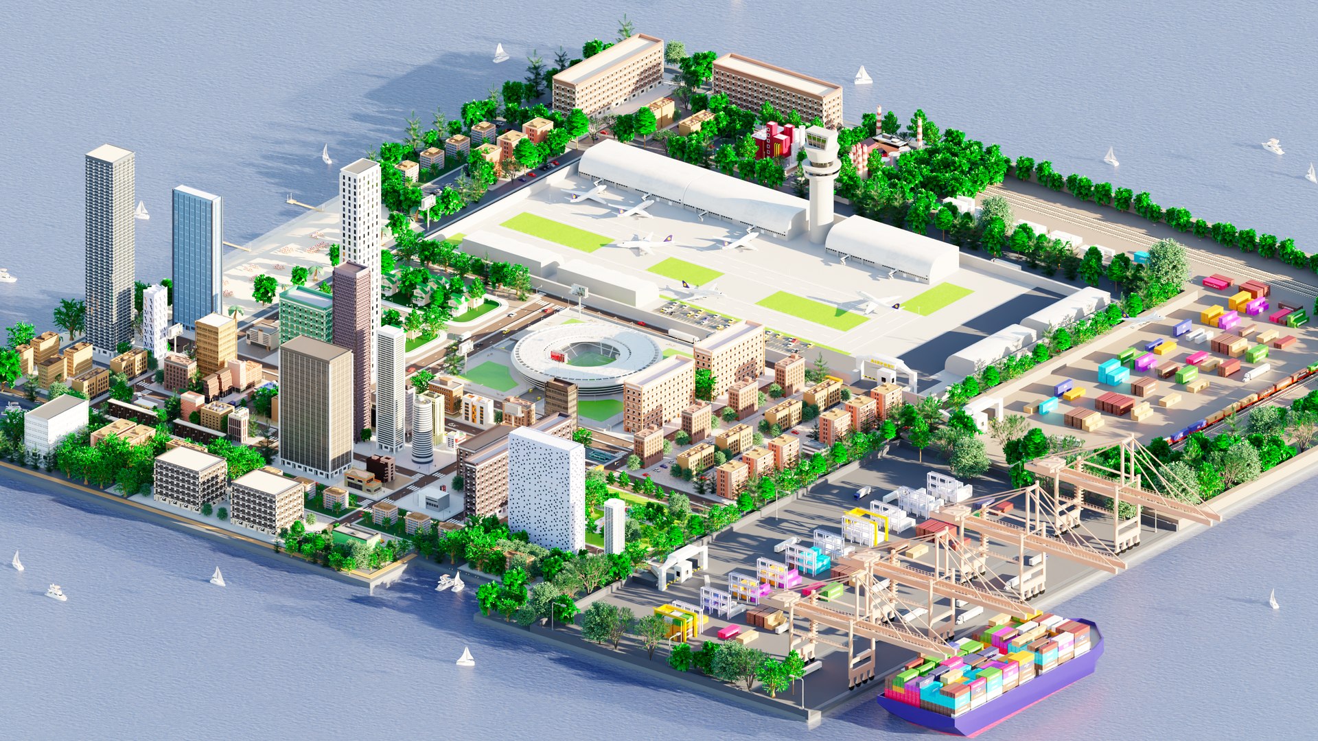 3D model Low Poly Cityscape Complete Set 3D Model - TurboSquid 2136954