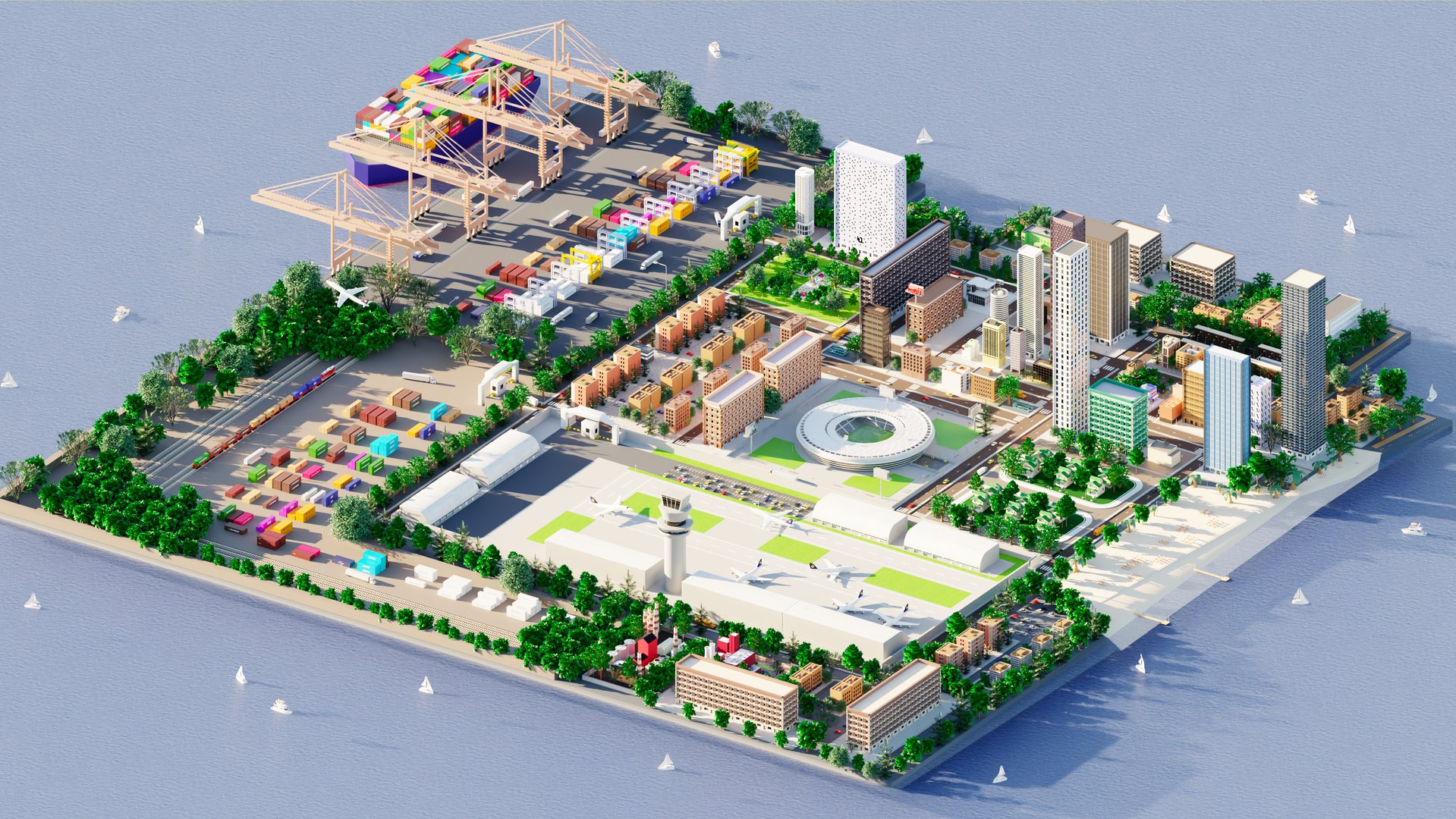 3D model Low Poly Cityscape Complete Set 3D Model - TurboSquid 2136954