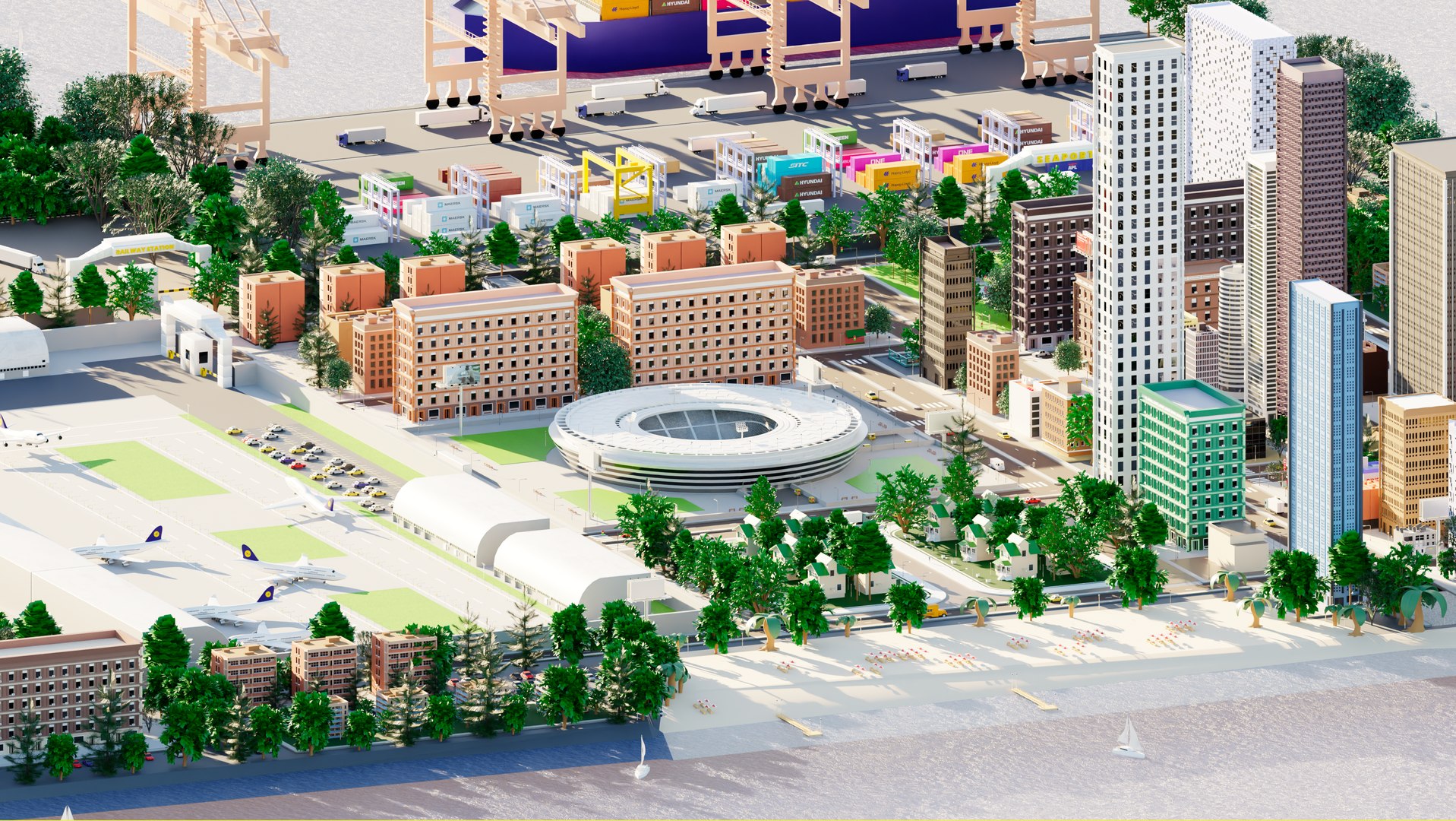 3D model Low Poly Cityscape Complete Set 3D Model - TurboSquid 2136954