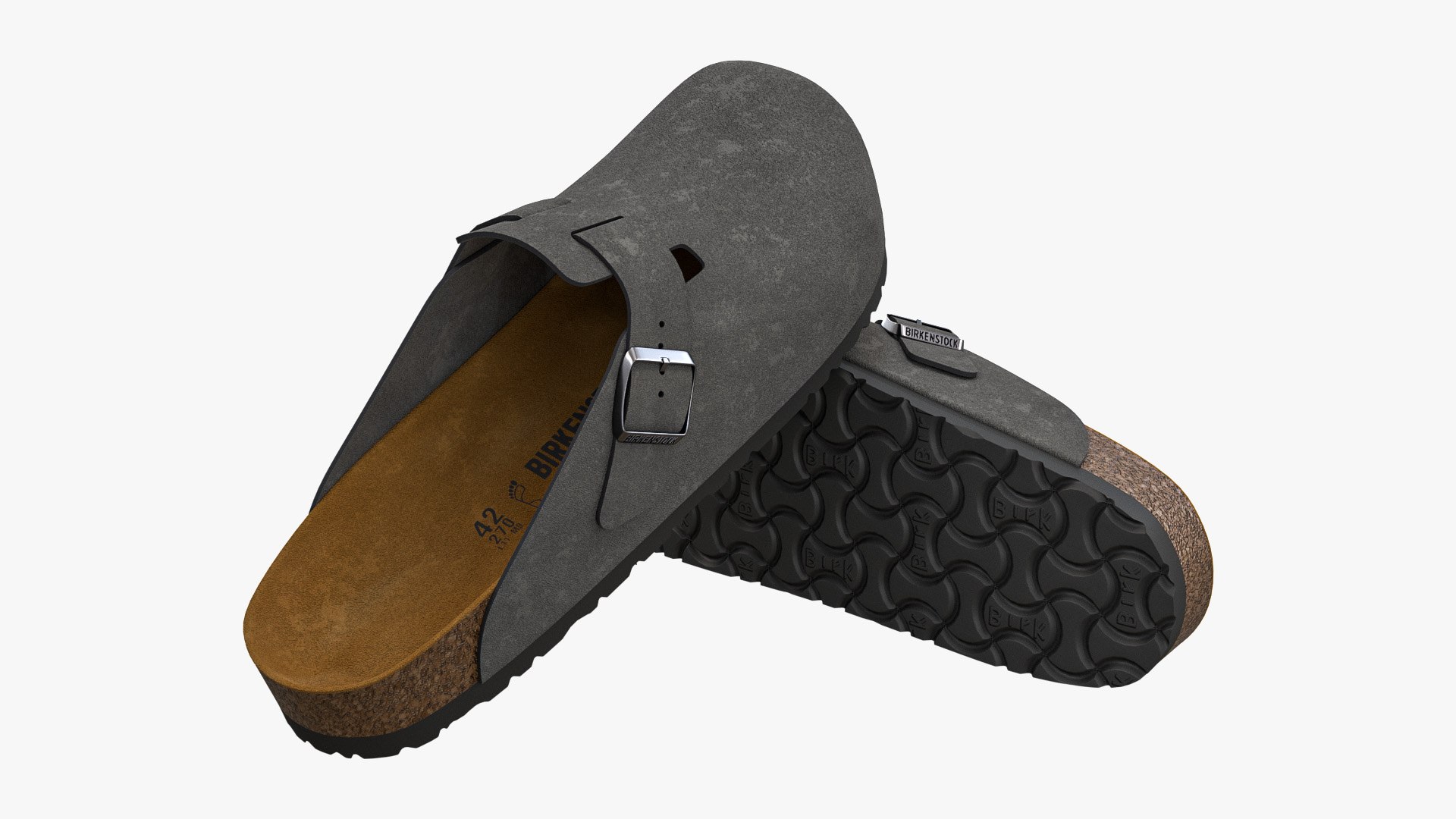 Birkenstock Boston Grey Suede model - TurboSquid 2142552