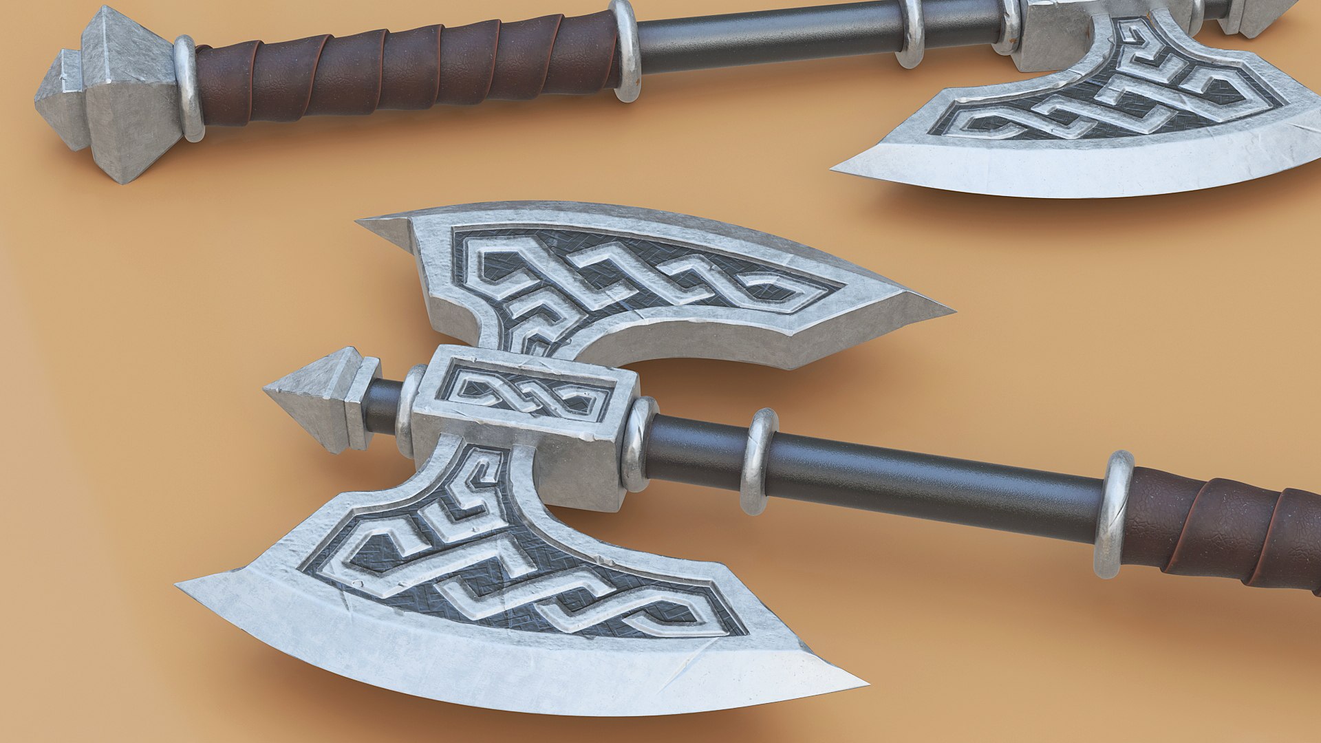 3D Model Double Bladed Battle Steel Axe - TurboSquid 2389965