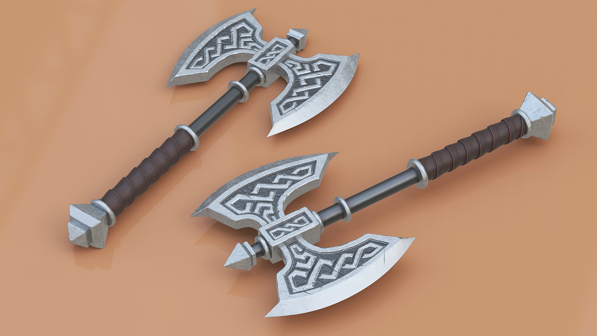 3D Model Double Bladed Battle Steel Axe - TurboSquid 2389965