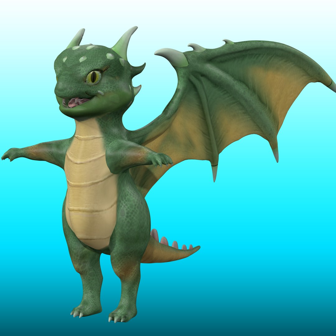 3D Model Cute Cartoon Dragon - TurboSquid 2084416