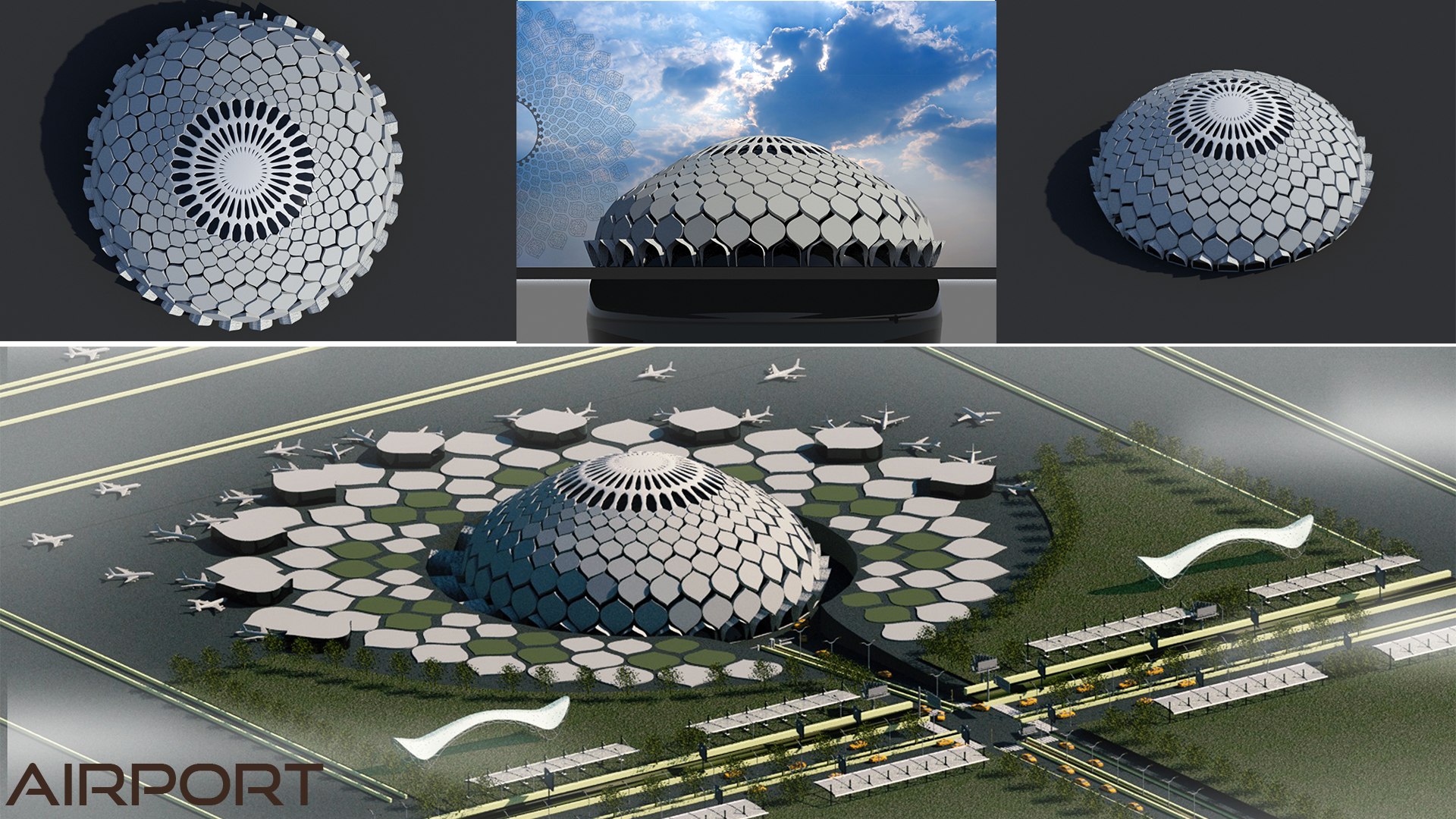 3D Model A Beutiful Dome Beyond The Airport Exterior Scence And Dome ...