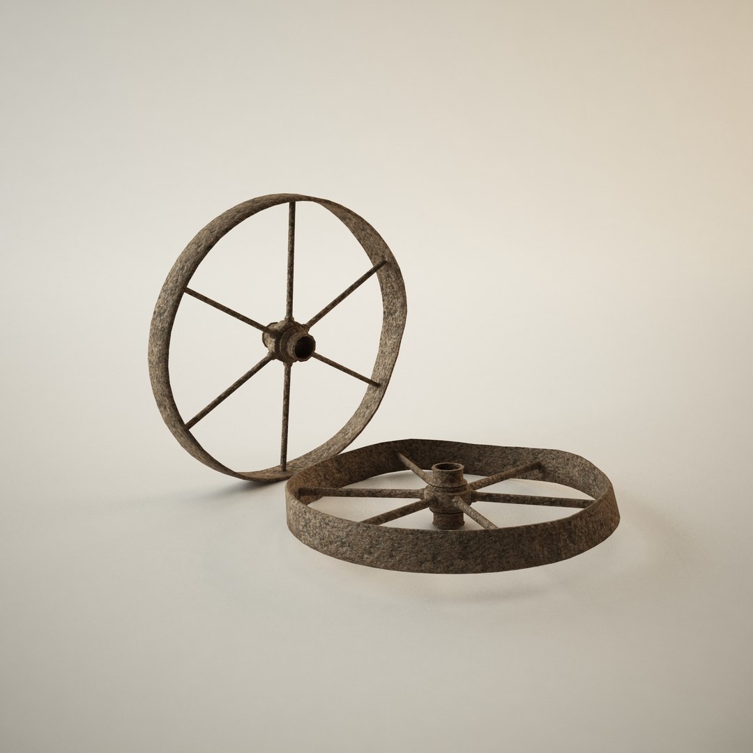 3d model antique rusted wheel