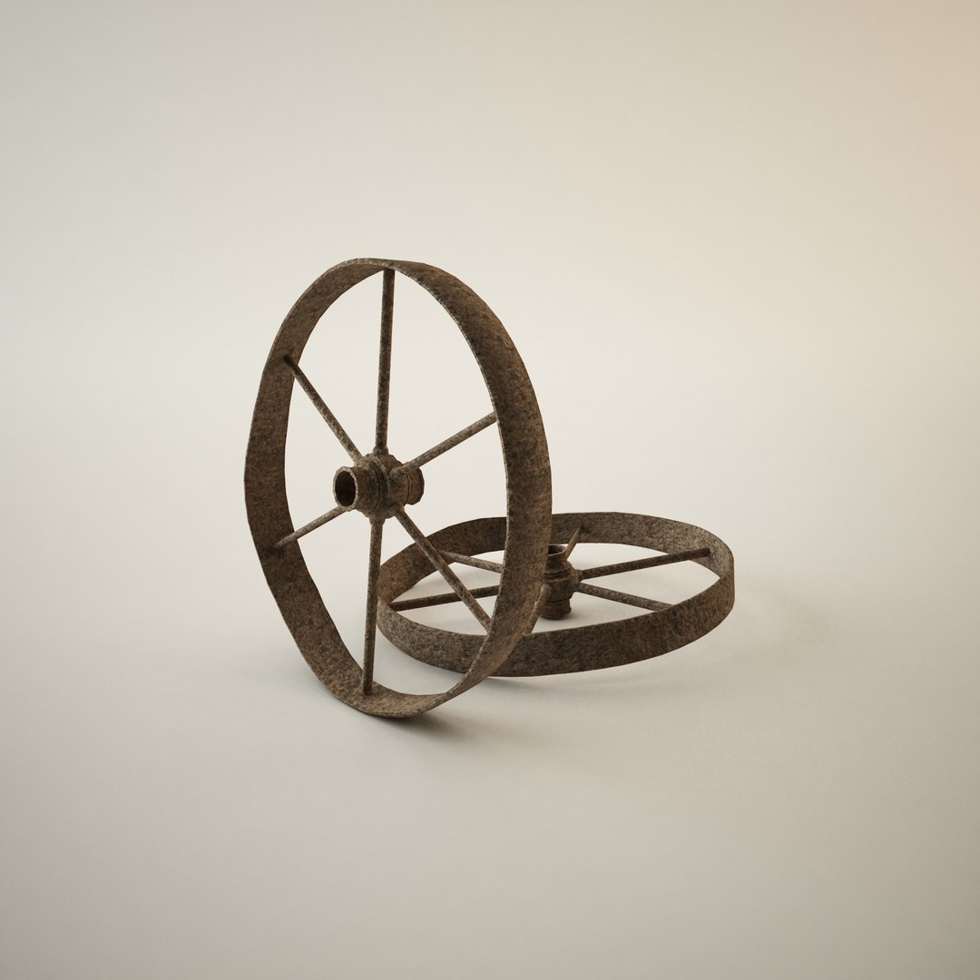 3d model antique rusted wheel