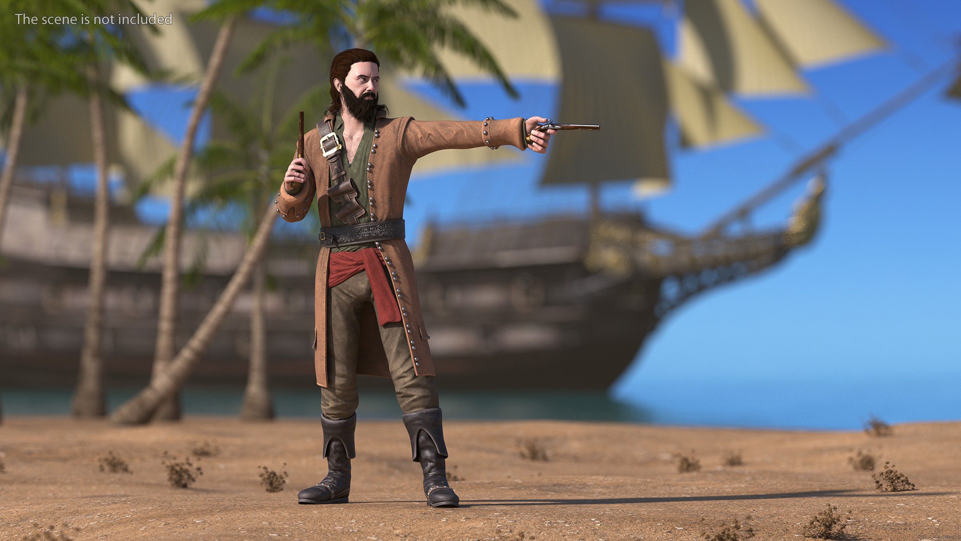 3D Rogue Pirate Man With Pistols Model - TurboSquid 2193415