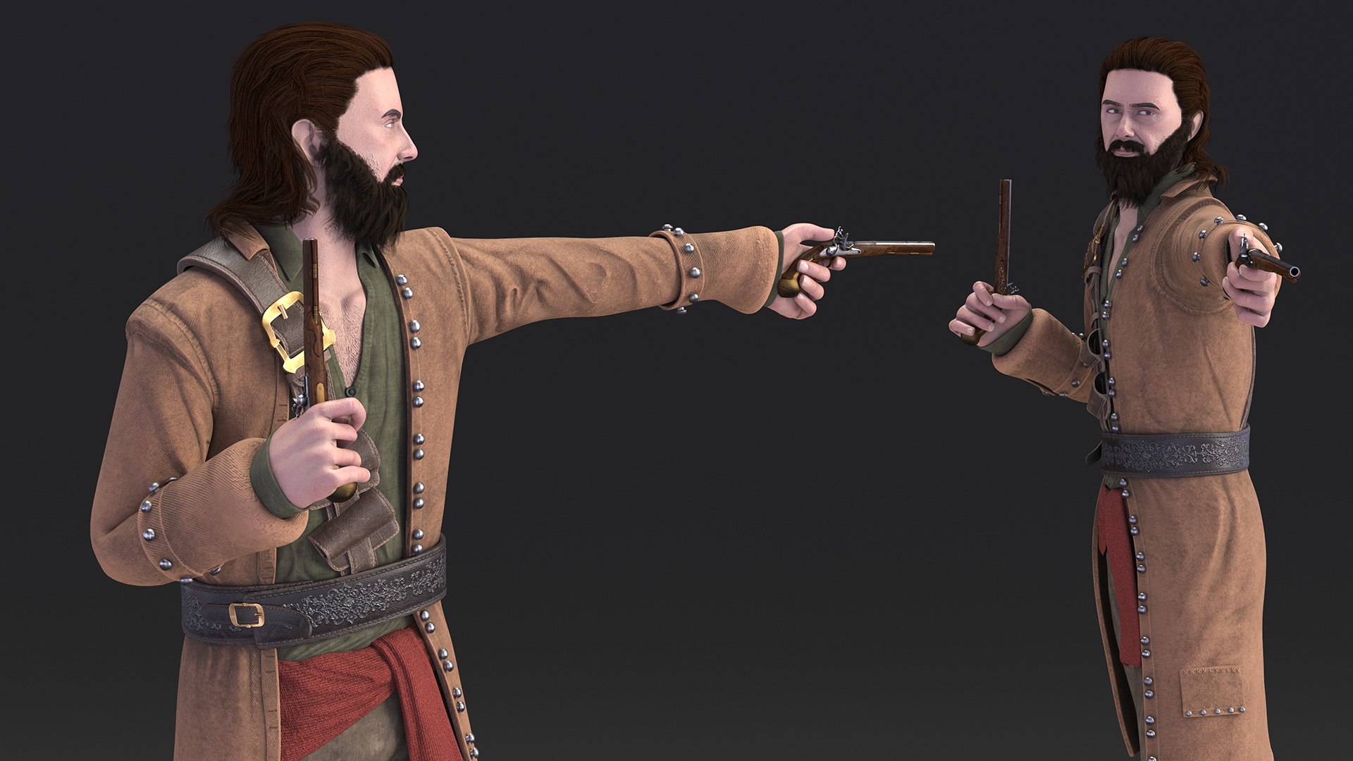 3D Rogue Pirate Man With Pistols Model - TurboSquid 2193415