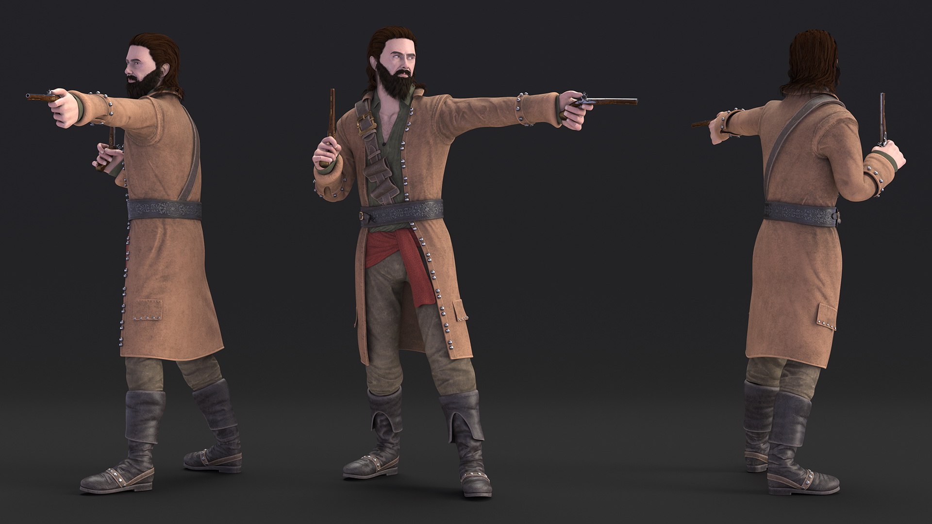 3D Rogue Pirate Man With Pistols Model - TurboSquid 2193415