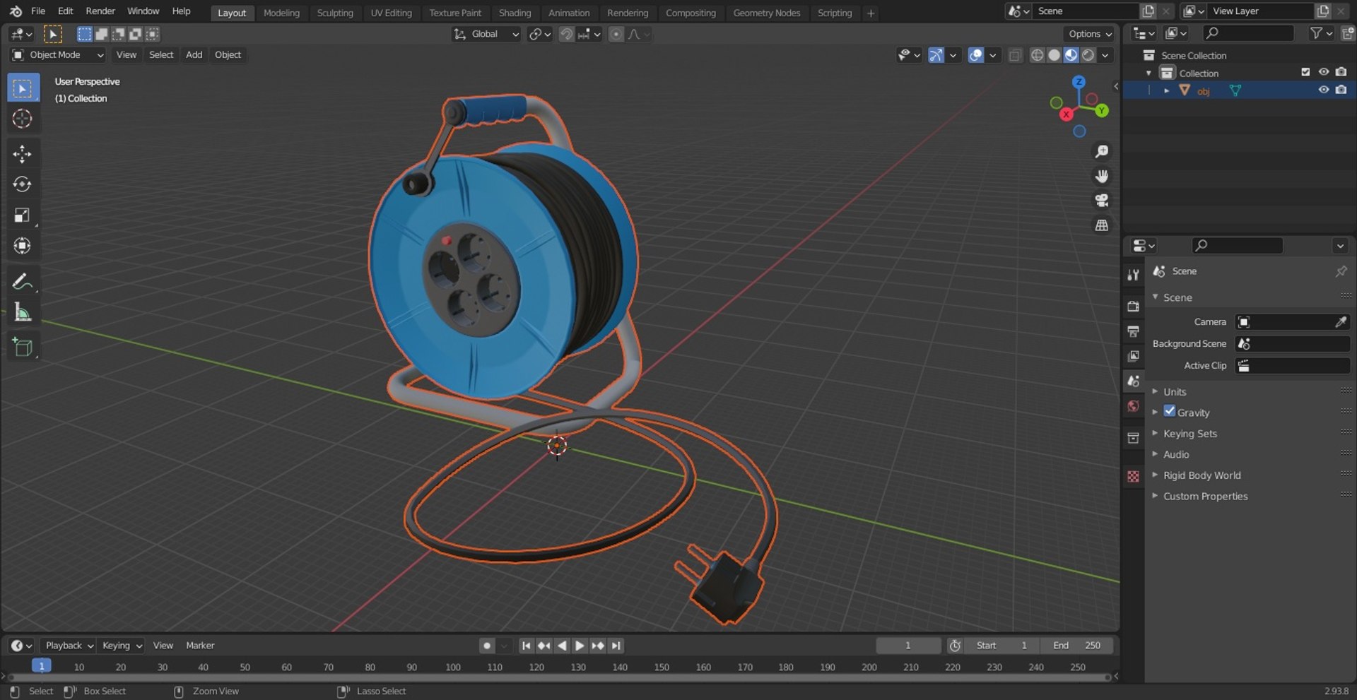 3D Retractable Extension Cord Reel with Electric Outlets model ...