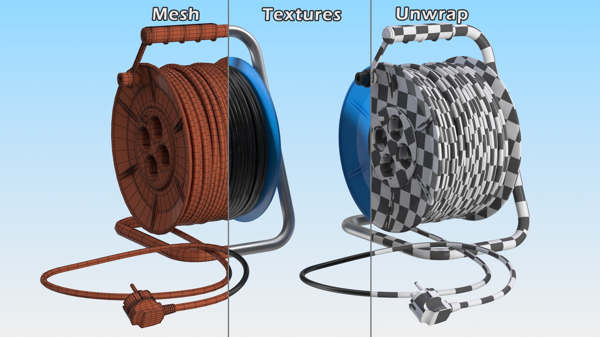 3D Retractable Extension Cord Reel with Electric Outlets model ...