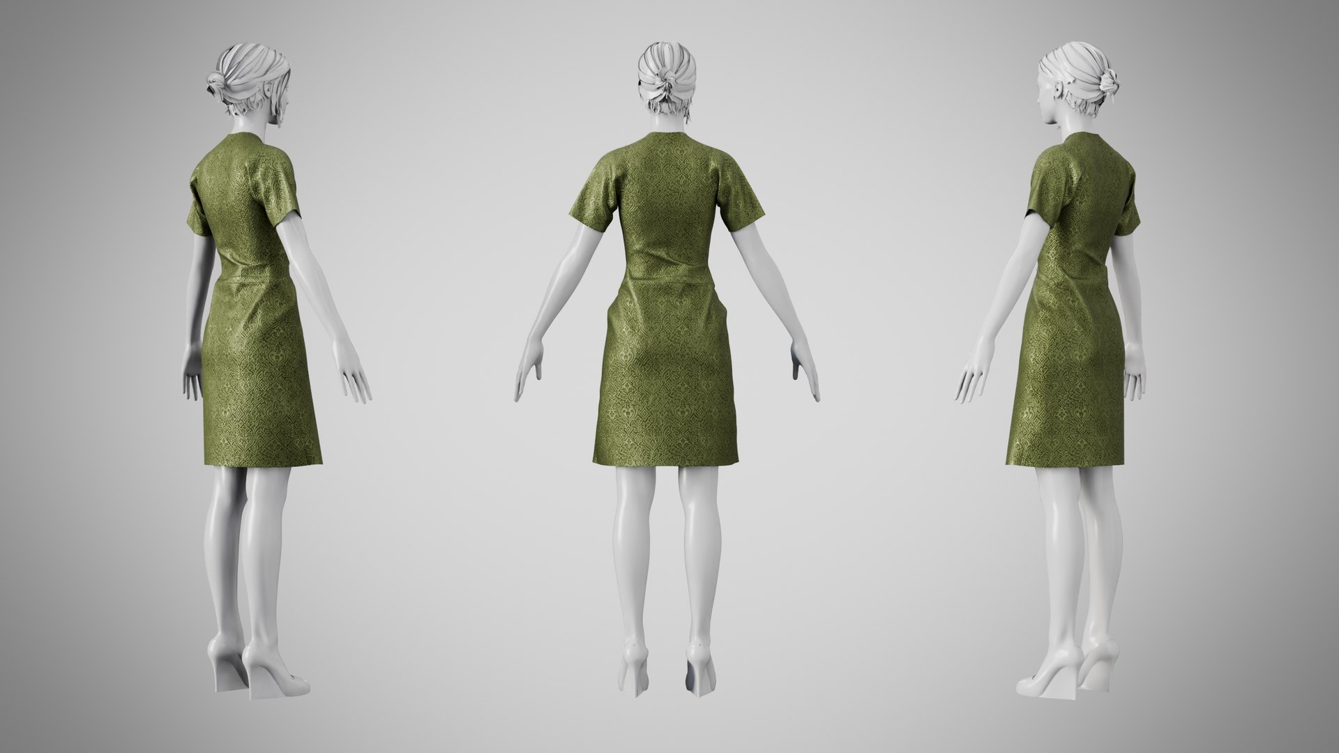 Dress 41 Olive Green Velvet With Design 3D Model - TurboSquid 2521903
