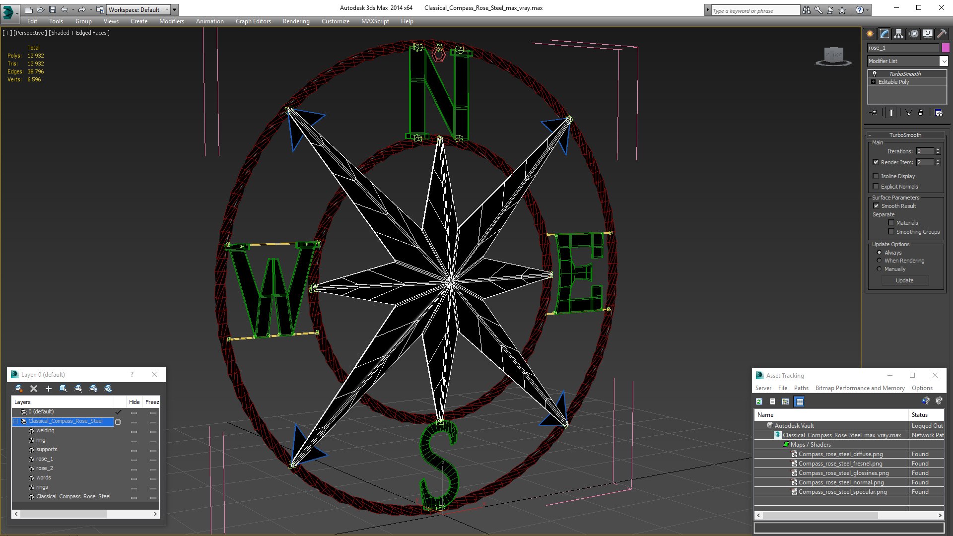 3D model Classical Compass Rose Steel - TurboSquid 1832619