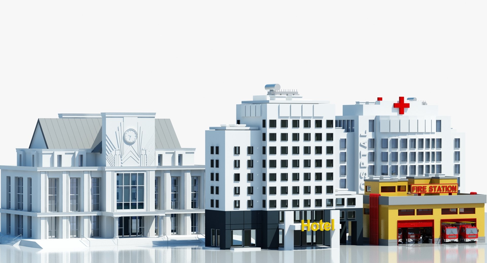 3d Public City Building Symbols Model