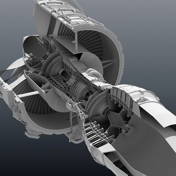 3d jet engine cutaway model